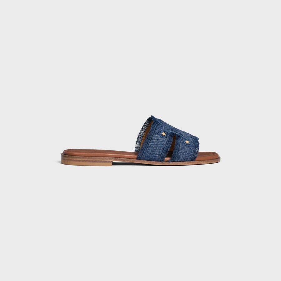 CELINE MARINA FRINGED MULE IN DENIM - BLUE | CELINE
