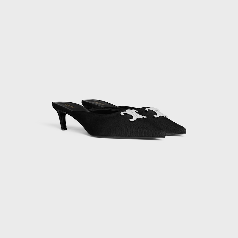 CELINE ALMA TRIOMPHE MULE IN GROS-GRAIN FABRIC - BLACK | CELINE