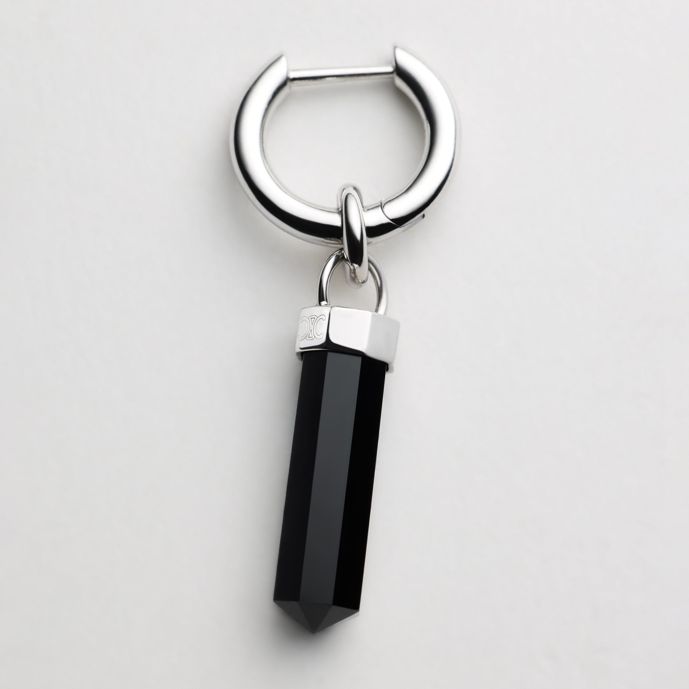 CELINE CHARMS PENDULUM EARRING IN ONYX AND BRASS WITH RHODIUM FINISH ...