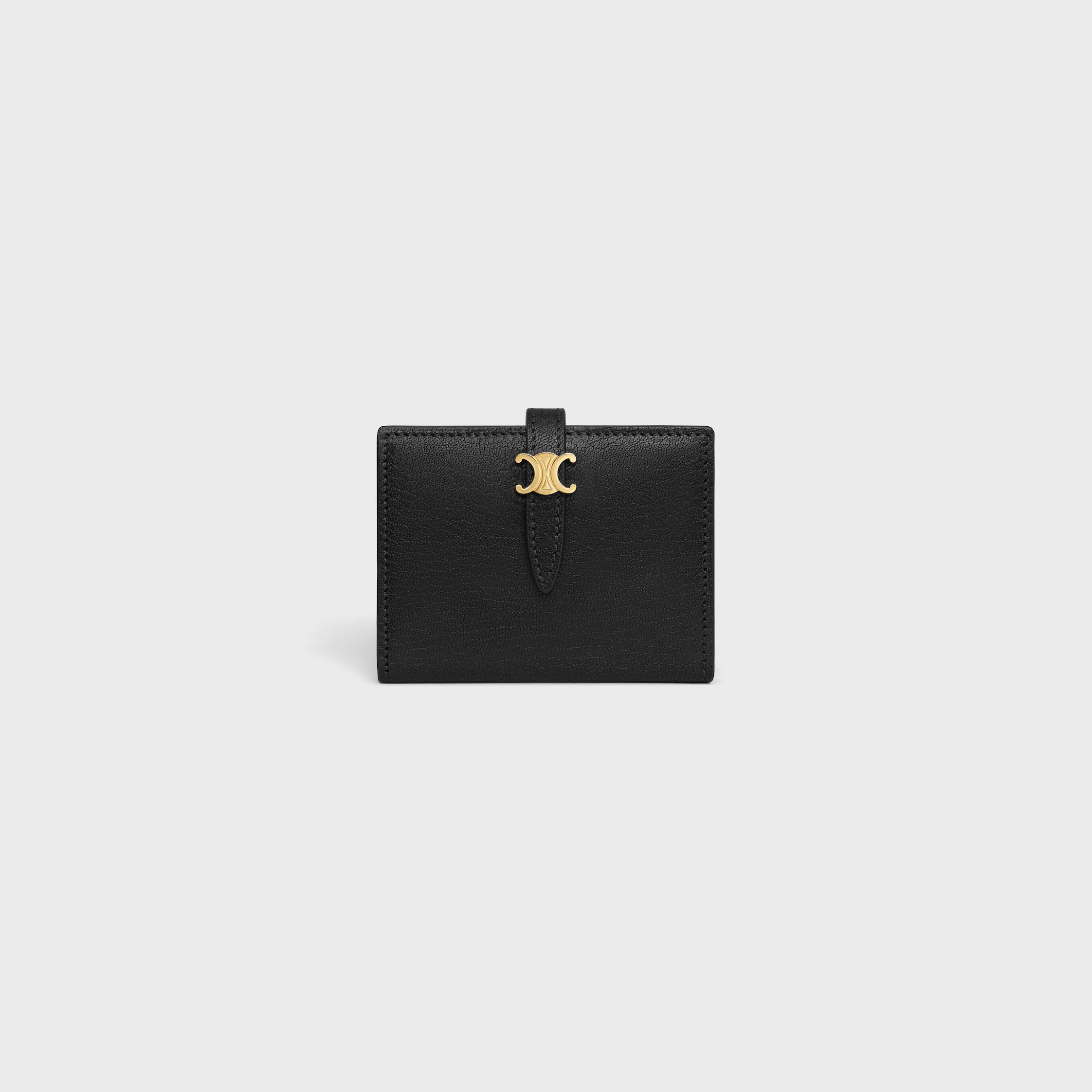 BI-FOLD CARD HOLDER TRIOMPHE PONTET IN GOATSKIN - BLACK | CELINE