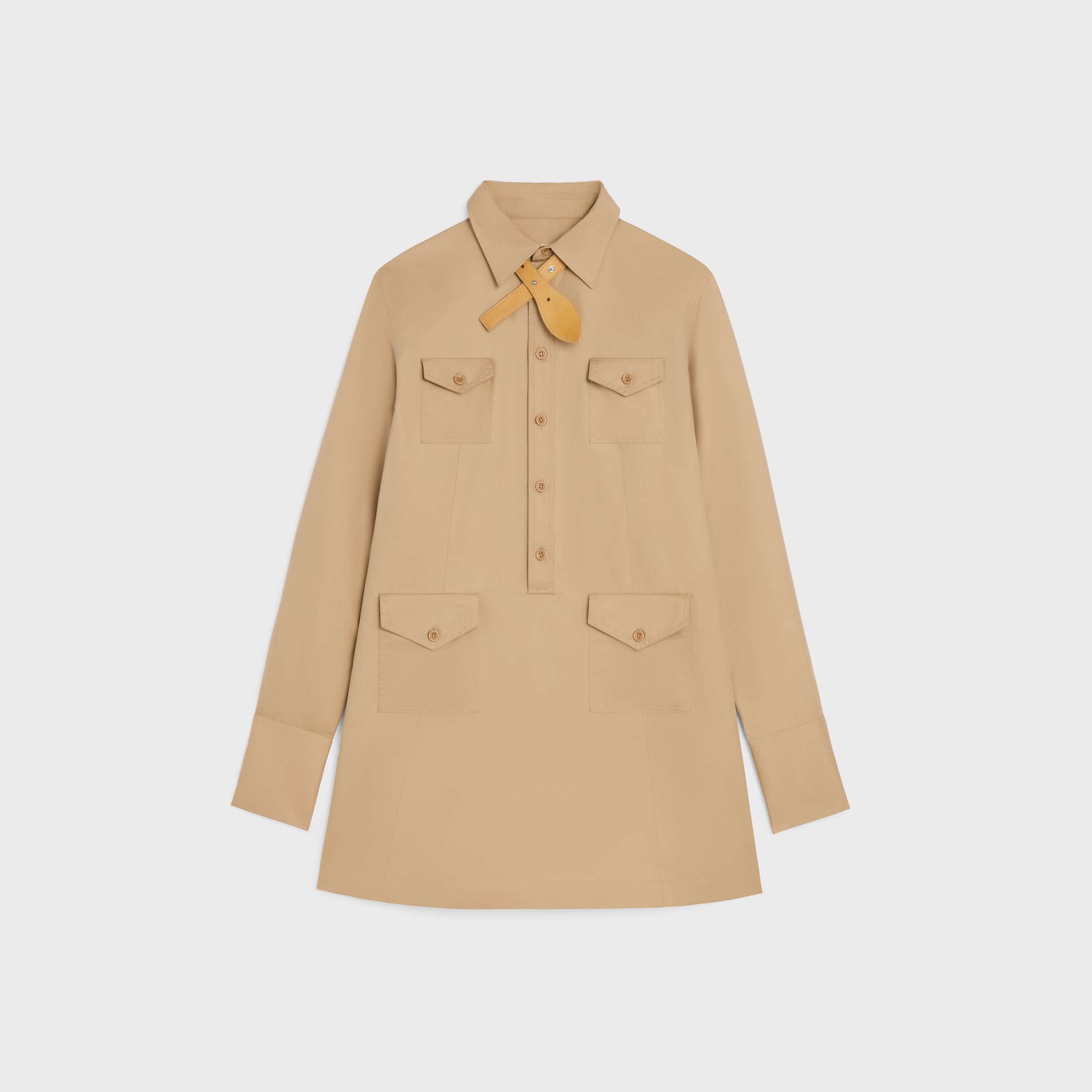 SHIRT DRESS IN COTTON AND SILK TWILL - CORDE | CELINE