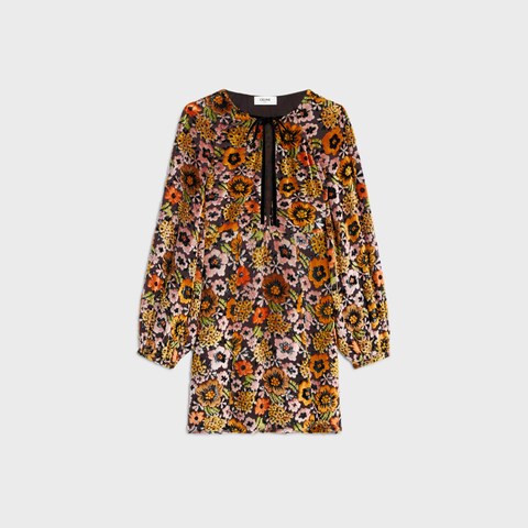 mini folk dress IN velvet jacquard - BLACK/ORANGE/YELLOW/GREEN | CELINE