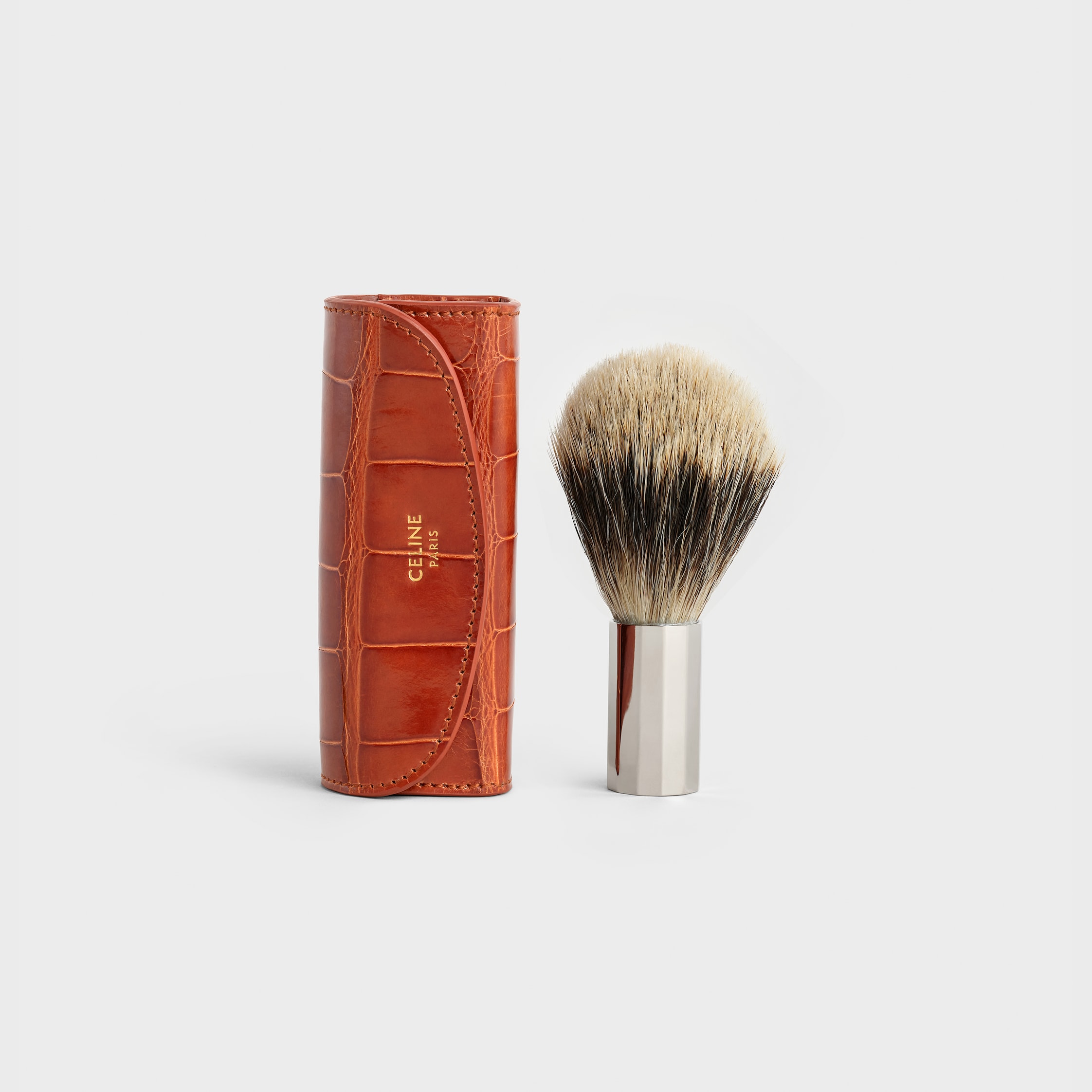 Brass Shaving Brush in Alligator - Tan | CELINE