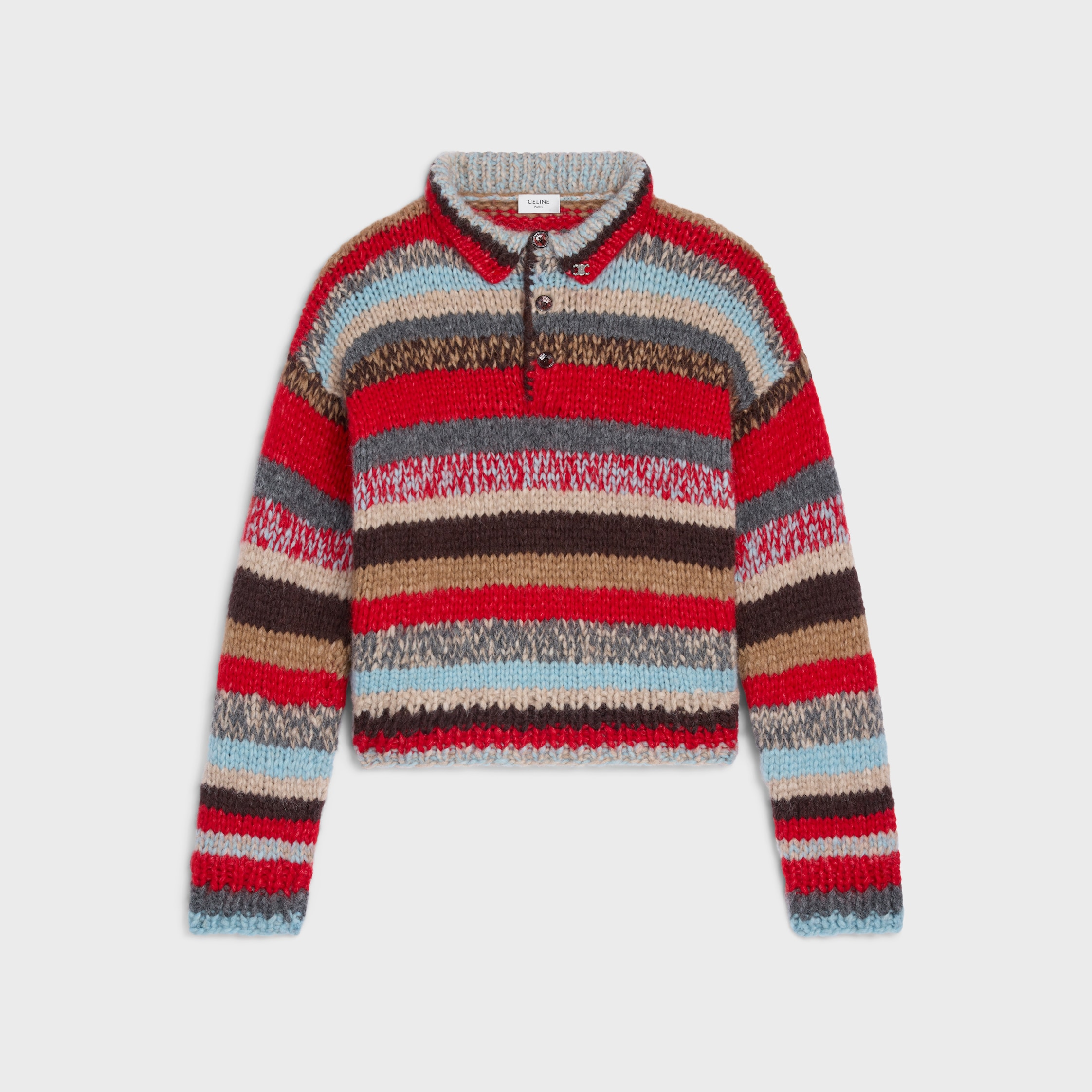 POLO SWEATER IN MOULINE ALPACA AND WOOL - | CELINE
