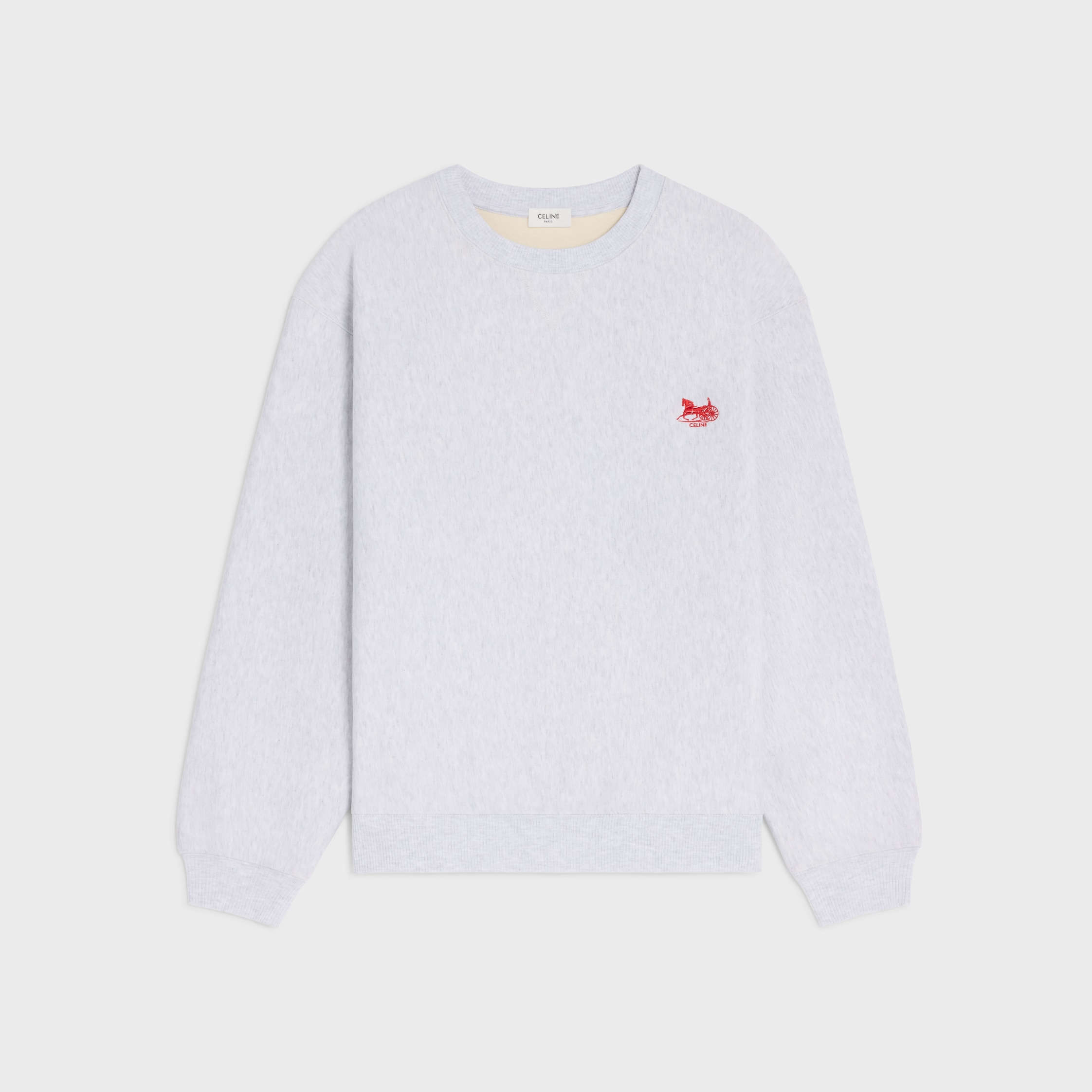 sweatshirt IN cotton fleece - PALE GREY/RED | CELINE