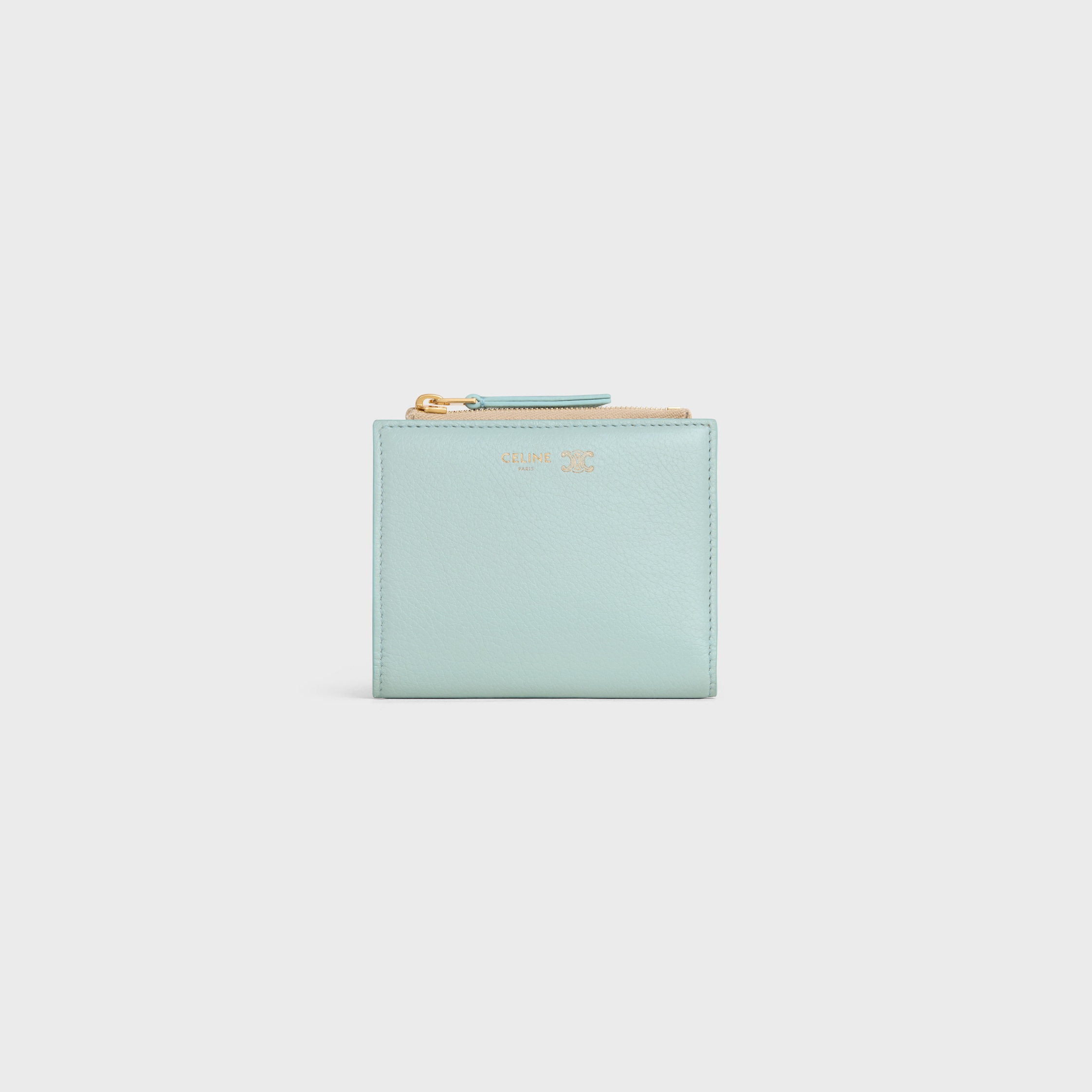 COMPACT WALLET TRIOMPHE STAMP IN GRAINED SUPPLE CALFSKIN - POWDER BLUE ...
