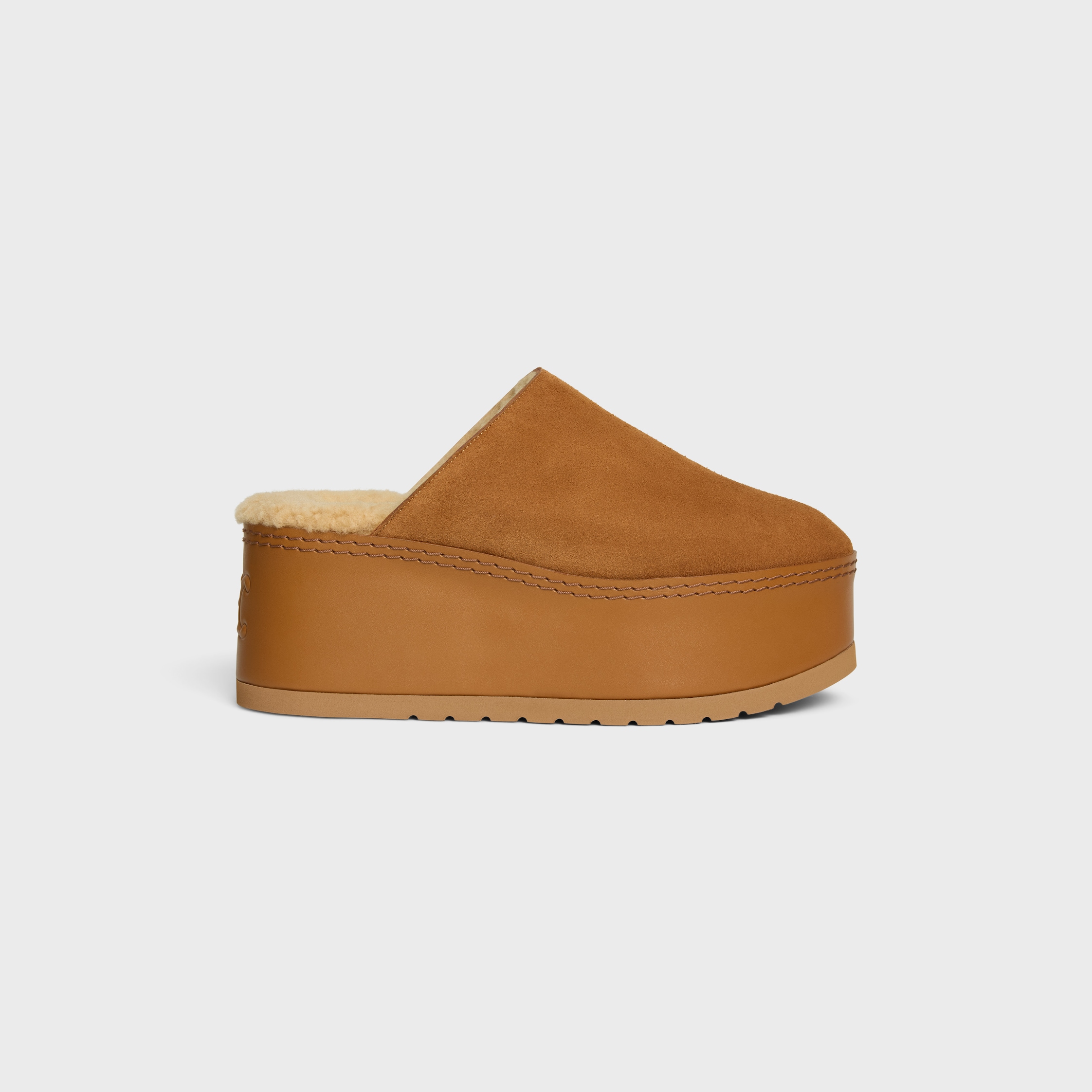 CELINE DANA - WEDGE MULE IN Suede Calfskin - COGNAC | CELINE