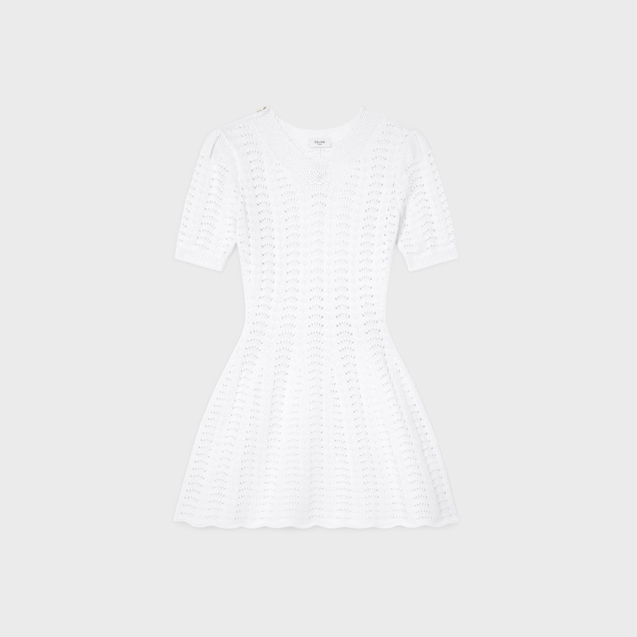 mini dress IN cotton pointelle - WHITE | CELINE