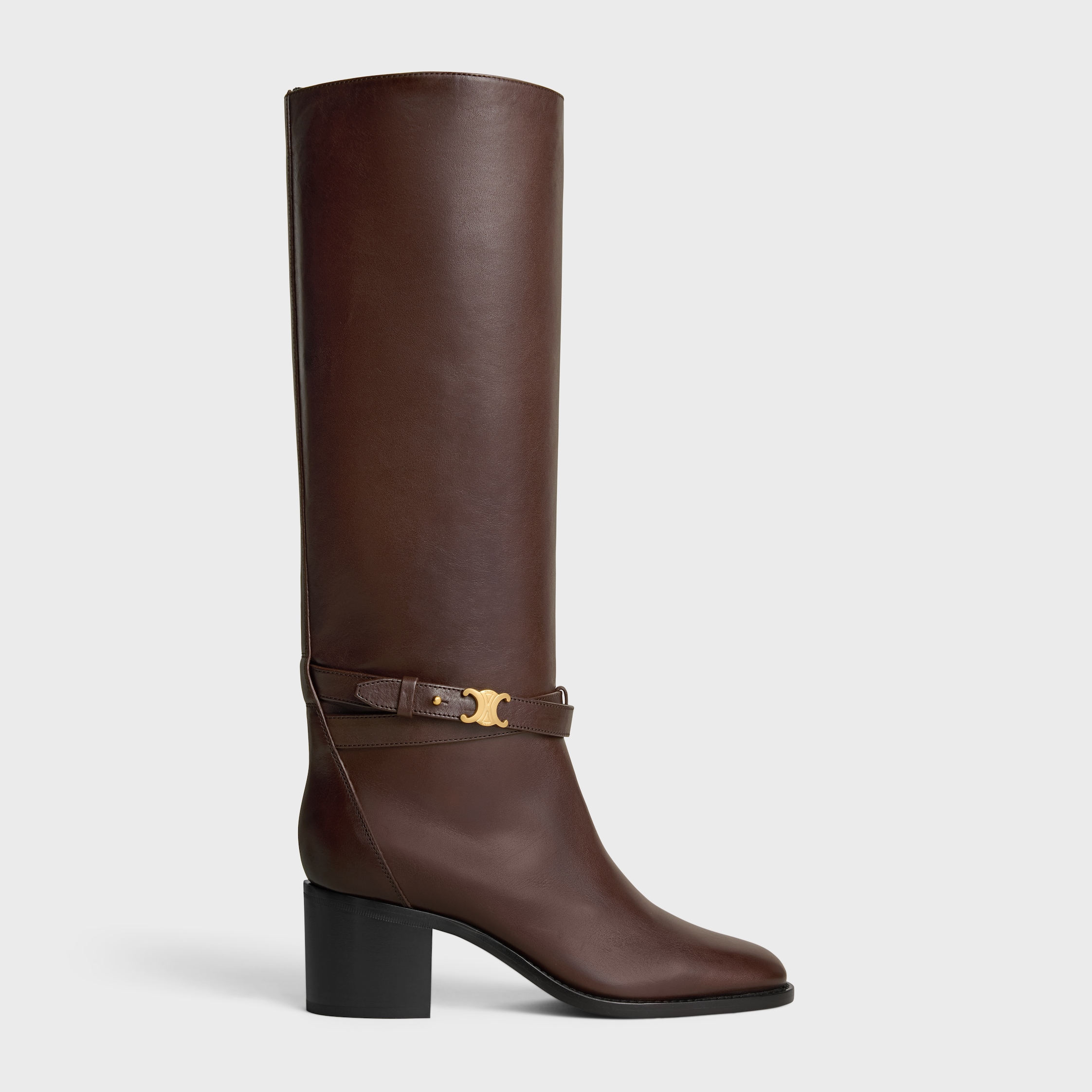 CELINE GARANCE TRIOMPHE STRAP HIGH BOOT IN CALFSKIN - OAK | CELINE