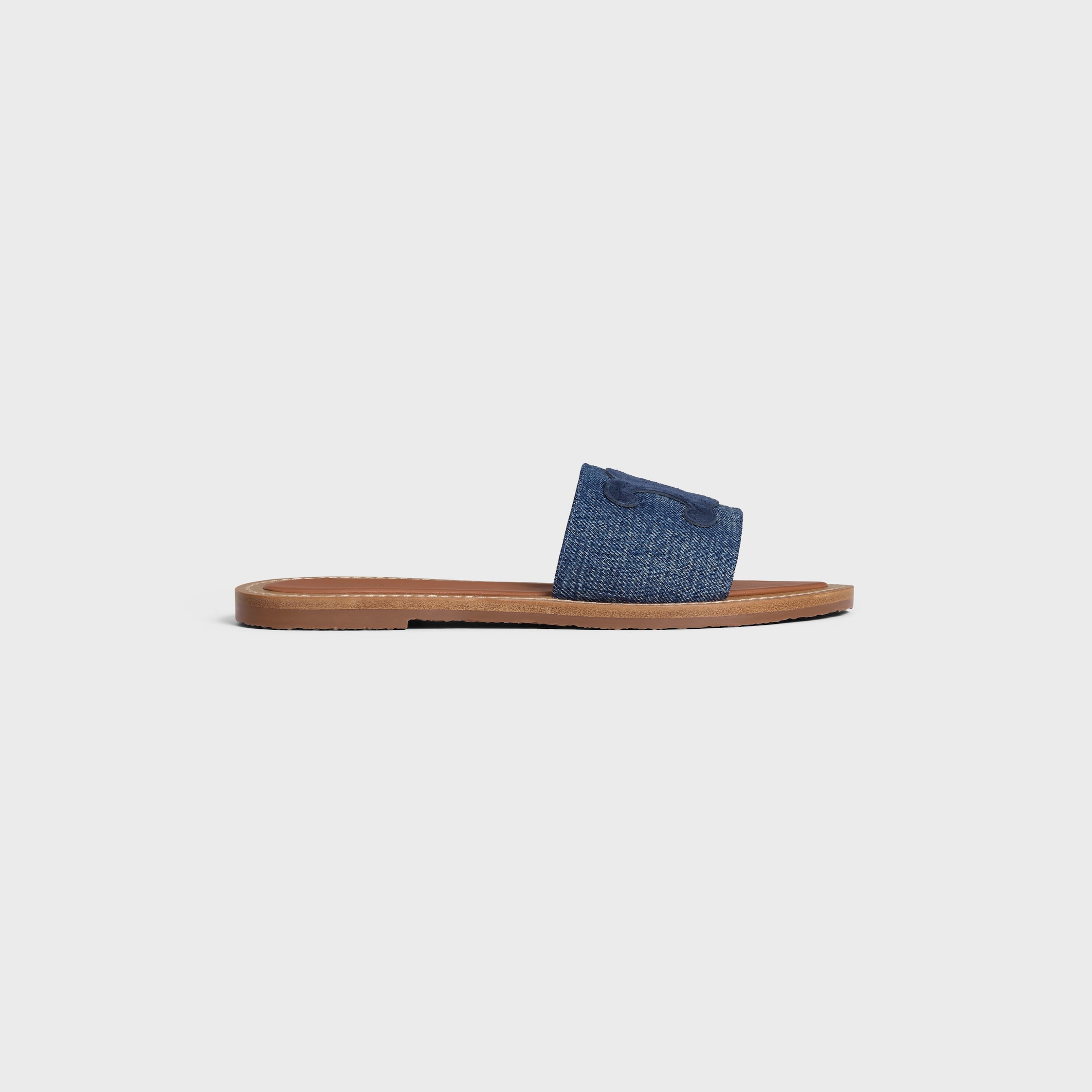 CELINE LYMPIA MULE IN Denim and Calfskin - BLUE | CELINE