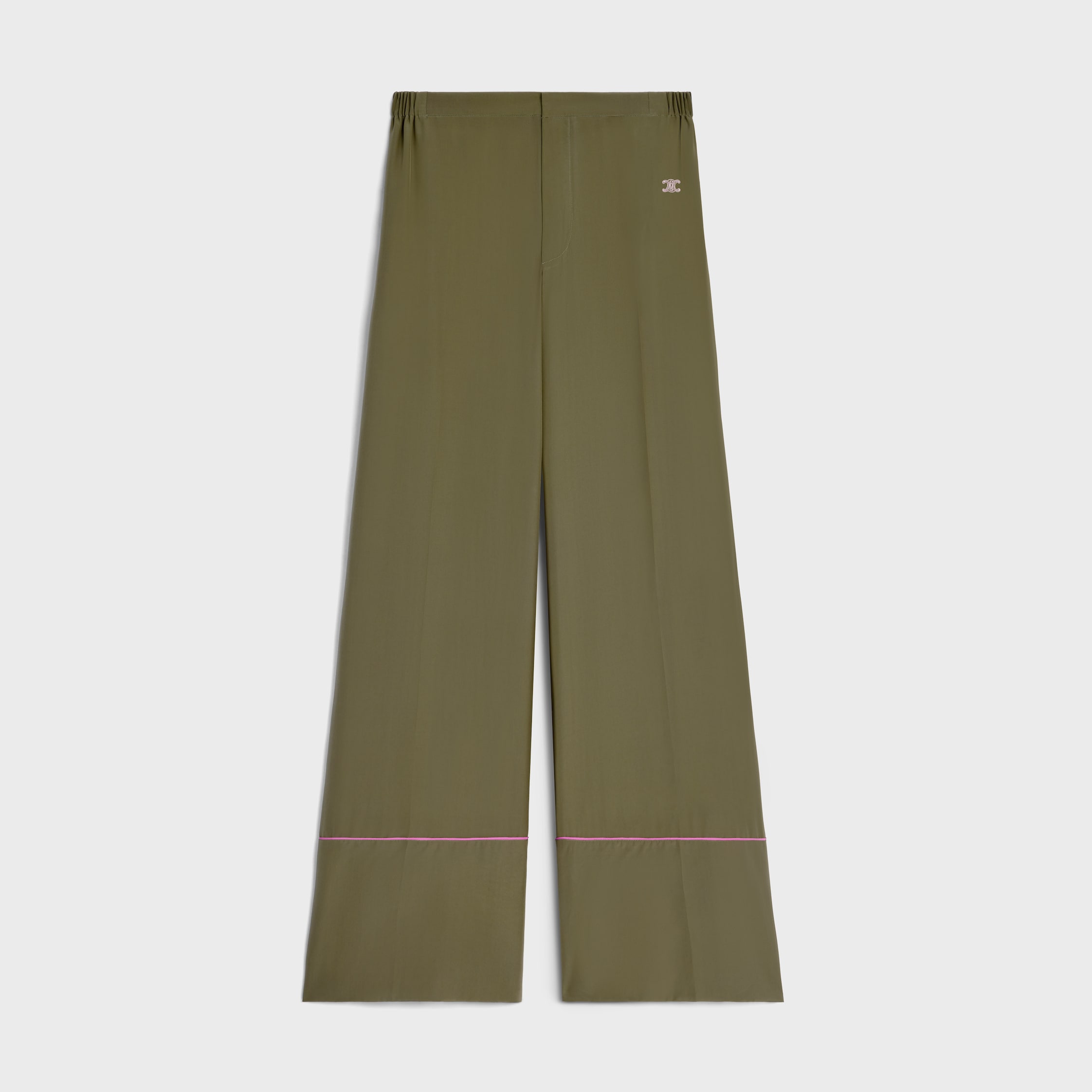 pantaloni pigiama in twill di seta - KAKI MILITARE | CELINE