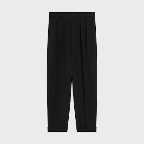 pantalon à pli gabardine de laine - Noir | CELINE