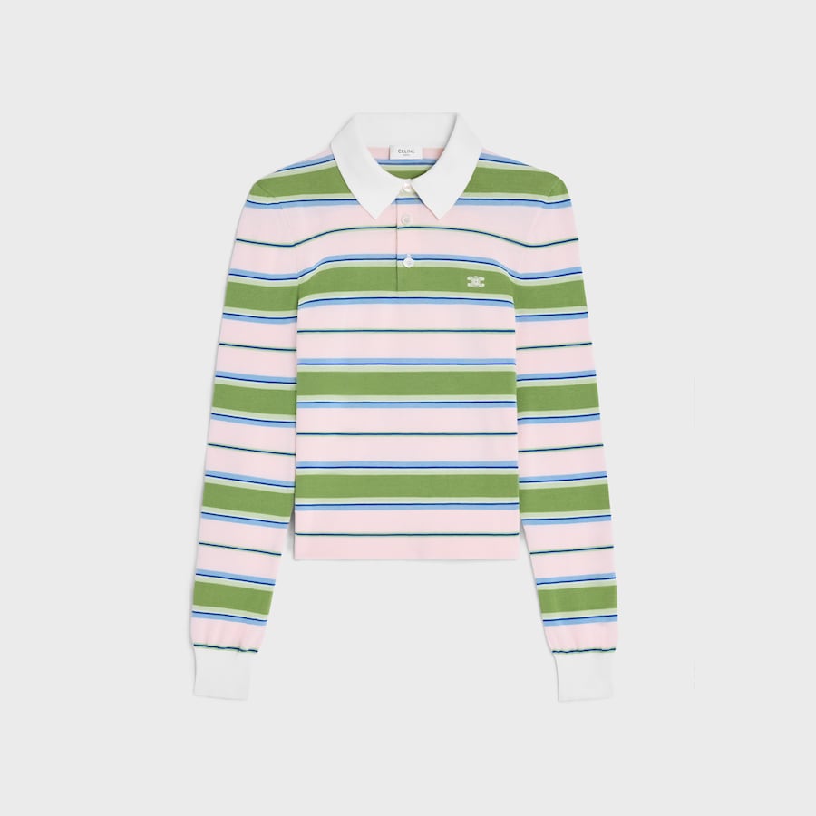 Polo-Pullover aus gestreifter Baumwolle - GRÜN/BLAU/ROSA | CELINE