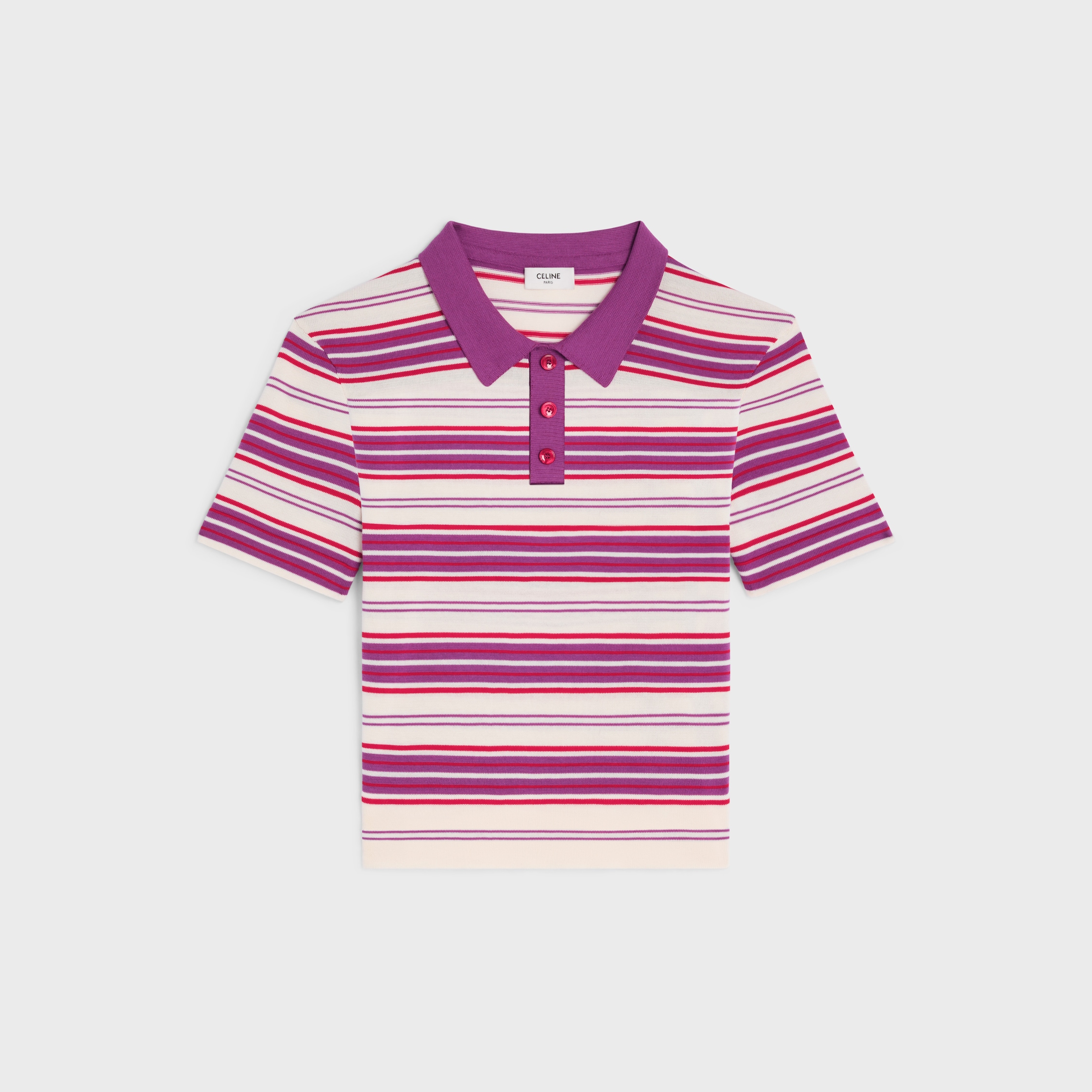 polo sweater IN striped cotton - WHITE / PURPLE | CELINE