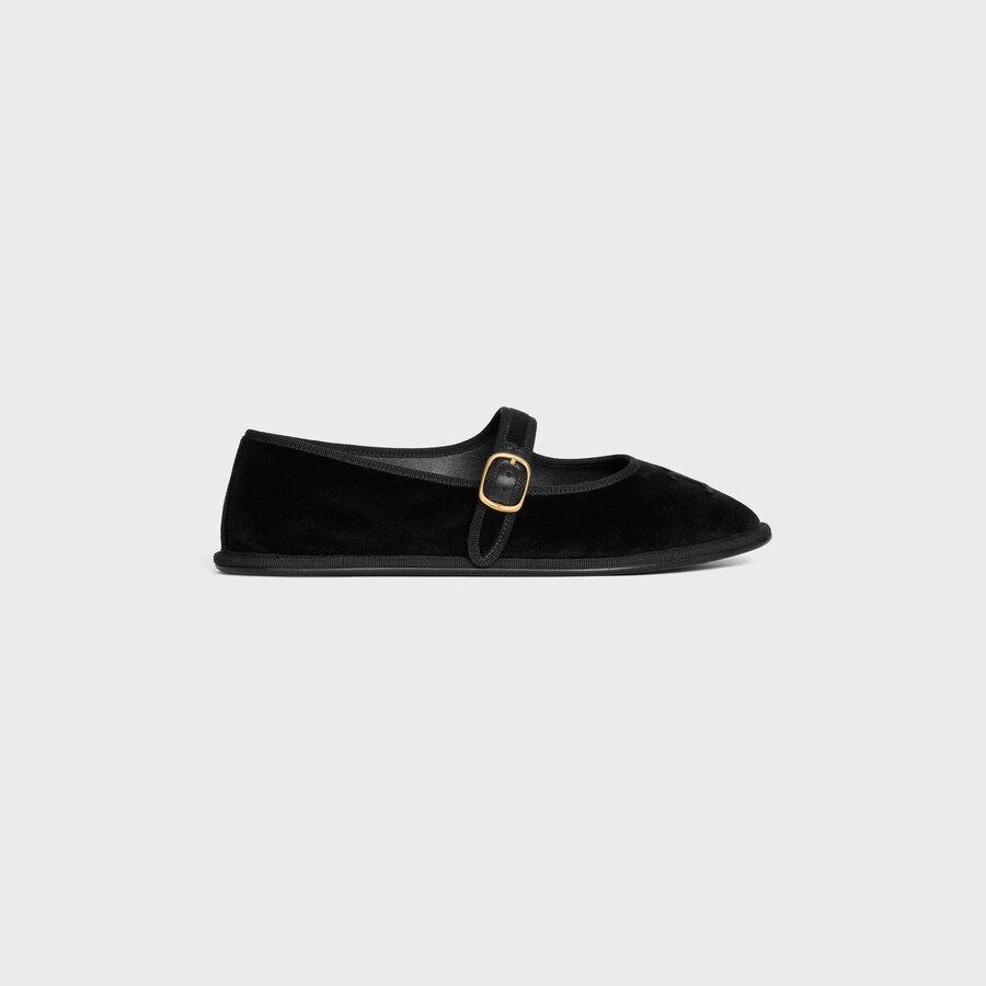 EVE TRIOMPHE MARY-JANE BALLERINA IN VELVET - BLACK | CELINE