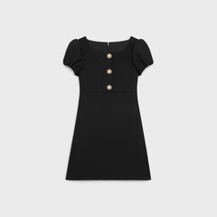 mini dress with jeweled buttons in wool piqué - BLACK | CELINE